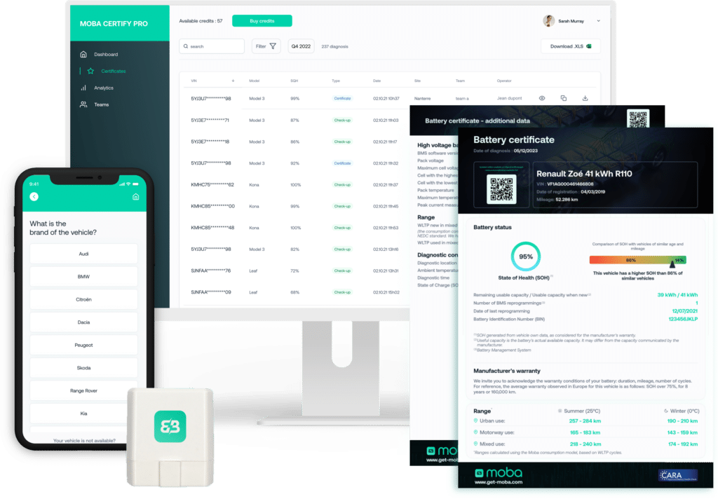 Moba Certify Pro - The simple battery diagnostic tool for used EV